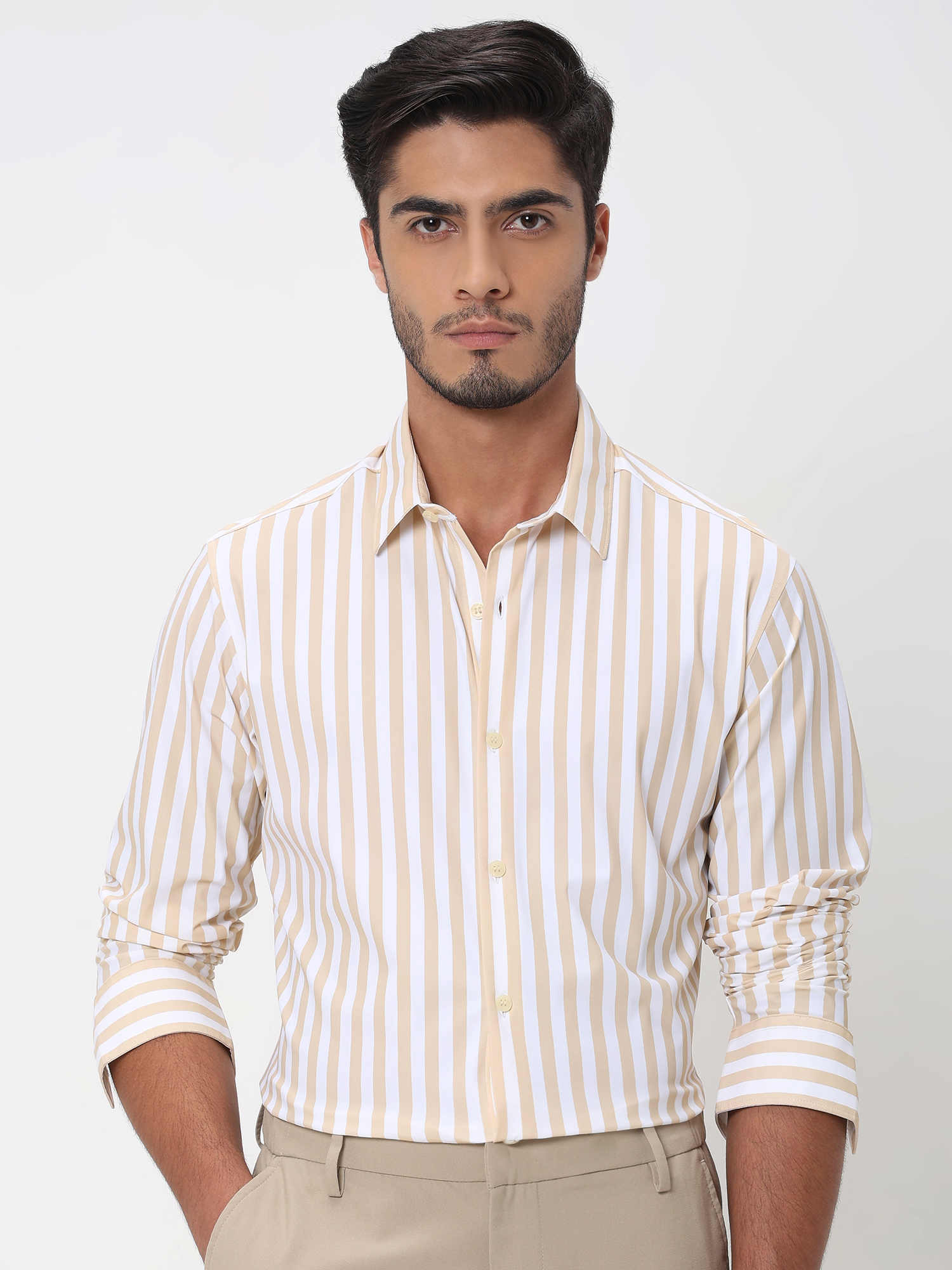 Buy Beige Candy Stripe Slim Fit Casual Shirt Online at Muftijeans