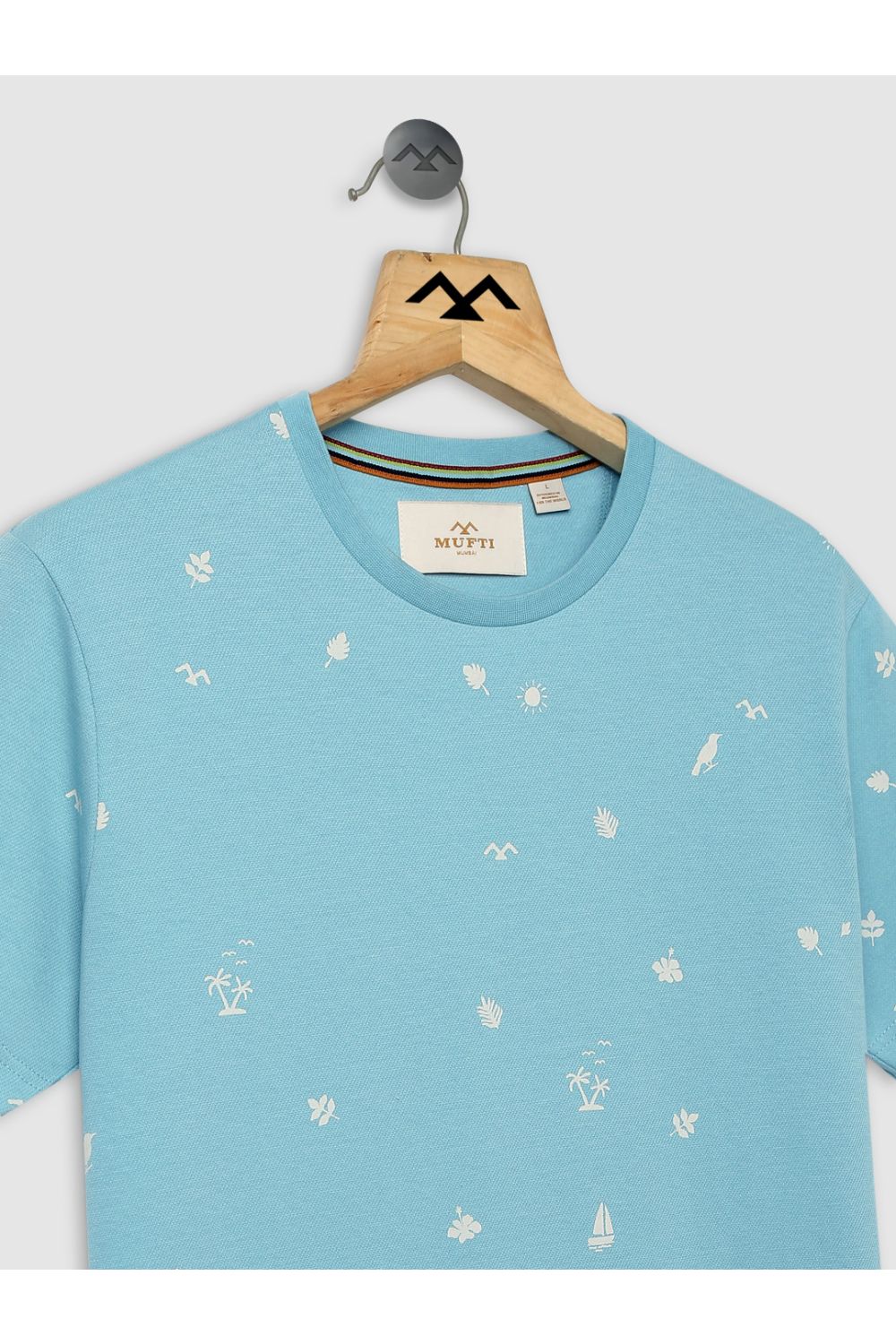 Buy Light Blue & White Leaf Print T-shirt Online at Muftijeans