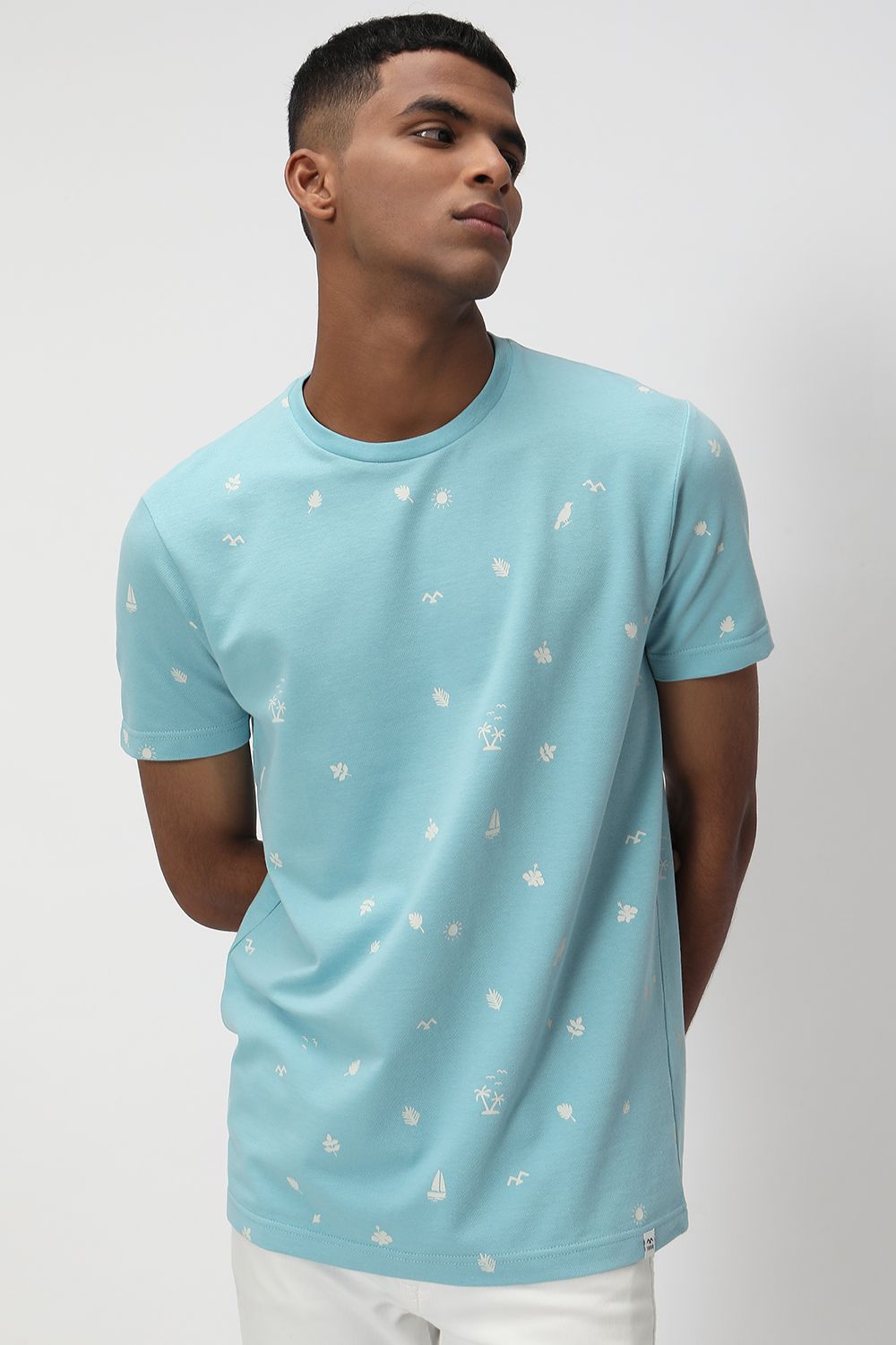 Buy Light Blue & White Leaf Print T-shirt Online at Muftijeans