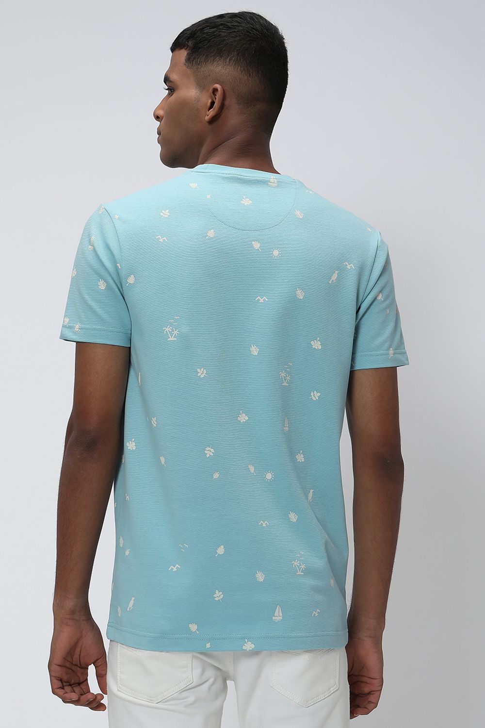 Buy Light Blue & White Leaf Print T-shirt Online at Muftijeans