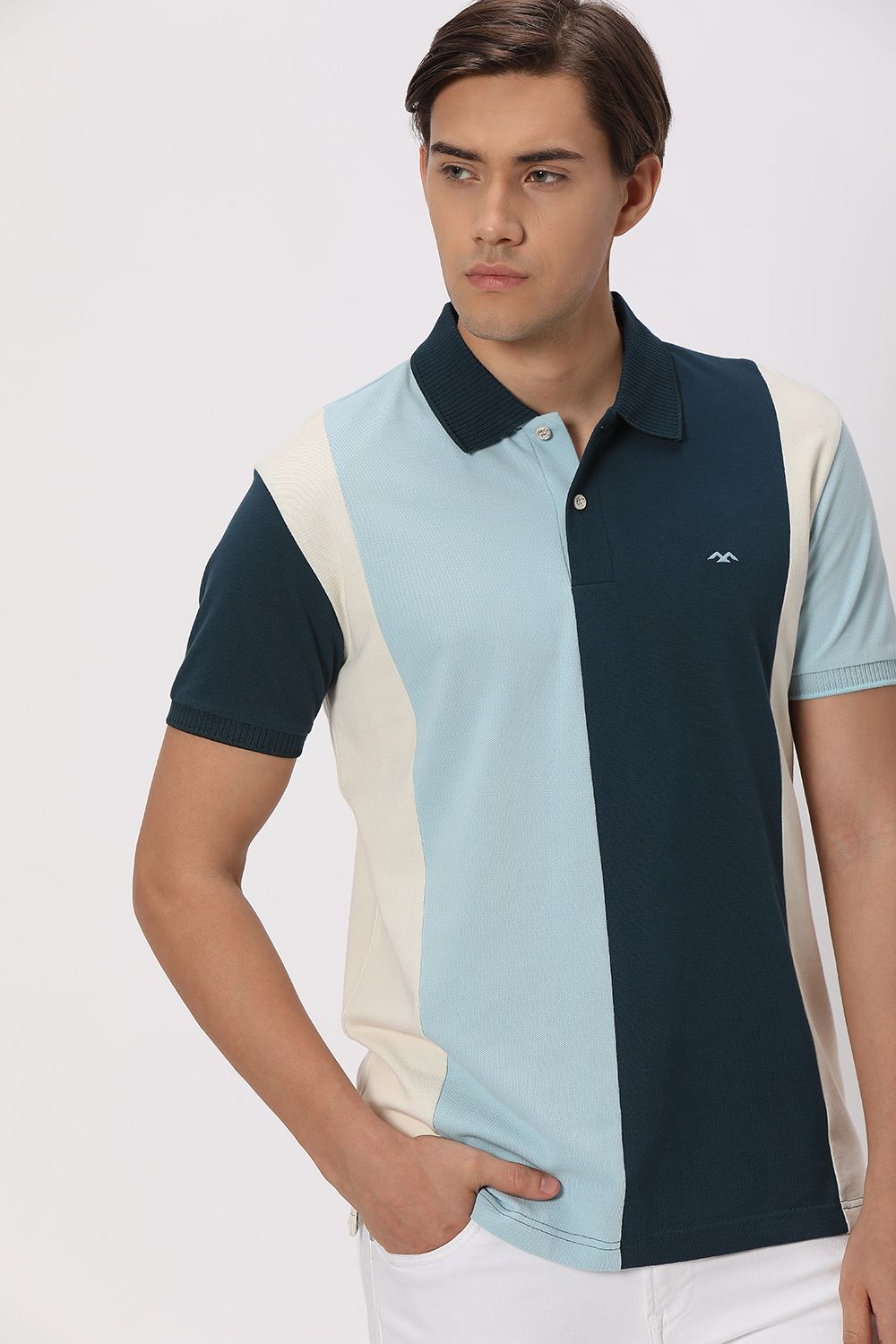 Buy Pastel Light Blue & White Cut & Sew Pique Polo T-shirt Online at ...