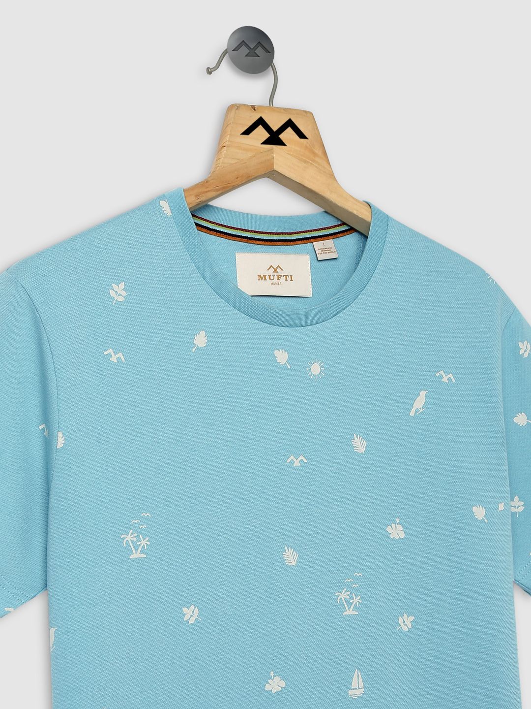 Buy Light Blue & White Leaf Print T-shirt Online at Muftijeans