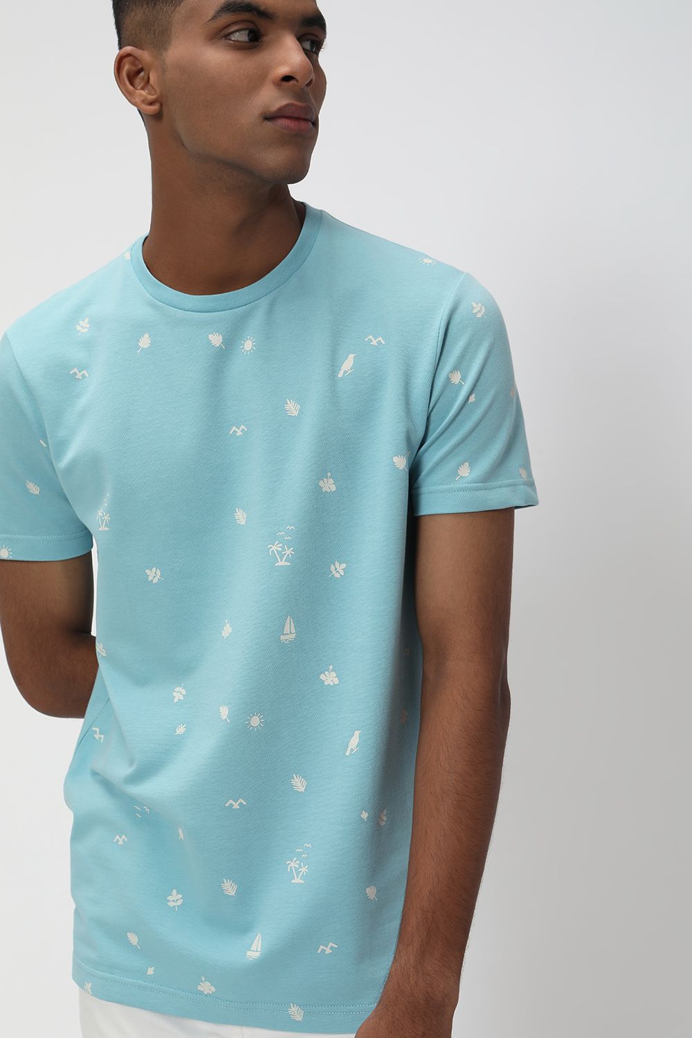 Buy Light Blue & White Leaf Print T-shirt Online at Muftijeans
