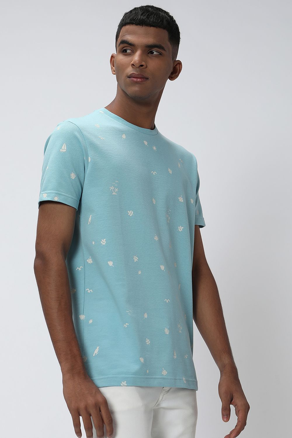 Buy Light Blue & White Leaf Print T-shirt Online at Muftijeans