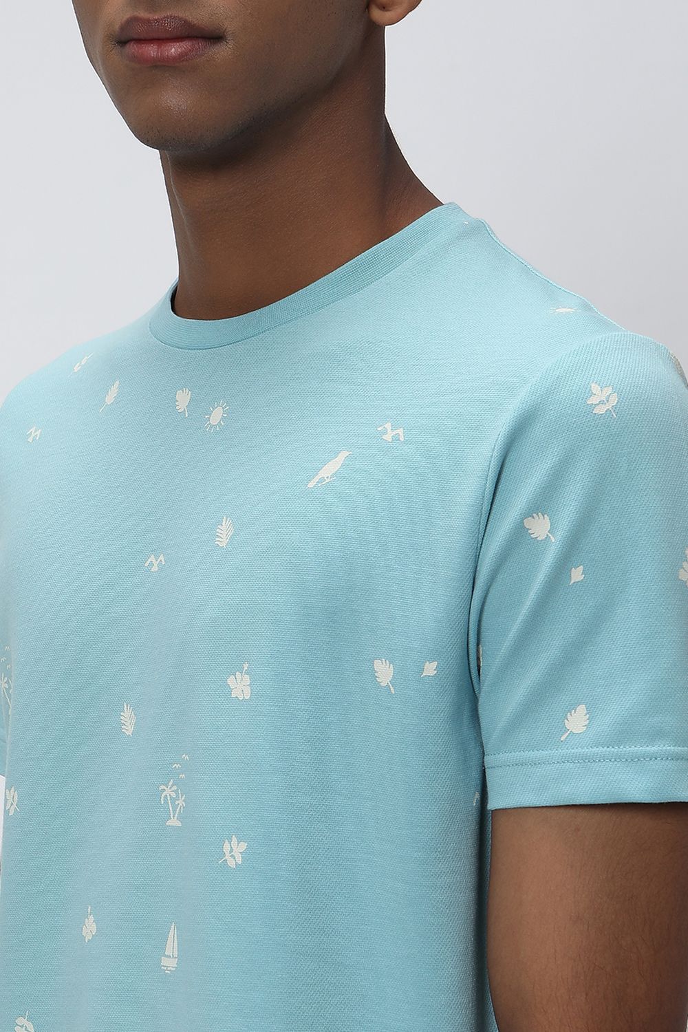 Buy Light Blue & White Leaf Print T-shirt Online at Muftijeans