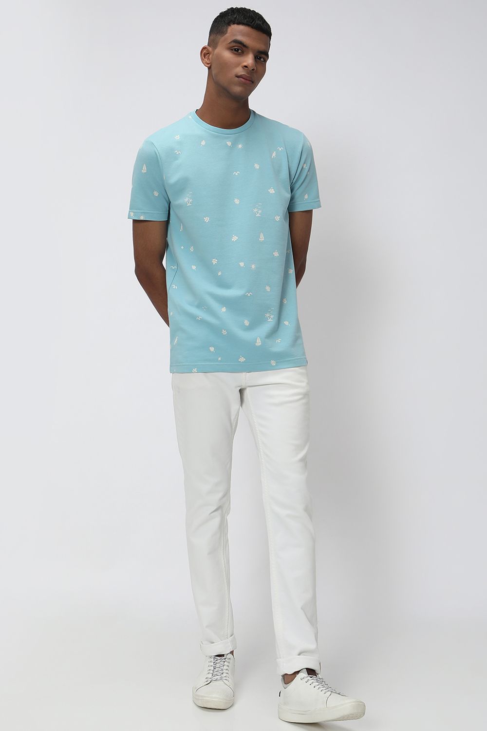 Buy Light Blue & White Leaf Print T-shirt Online at Muftijeans